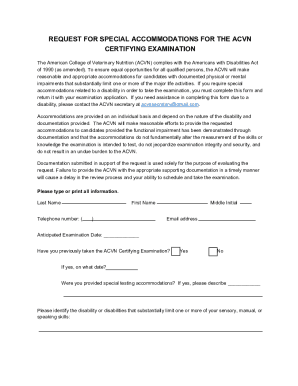 Fillable Online REQUEST FOR SPECIAL ACCOMMODATIONS FOR THE ... Fax ...