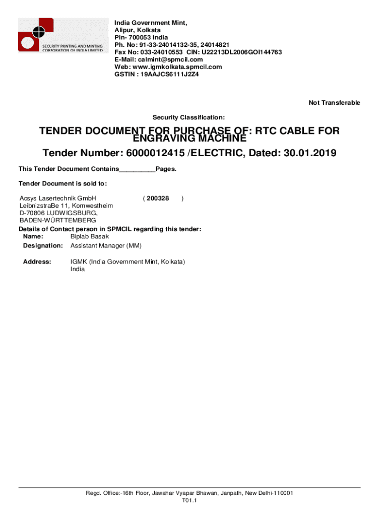 Fillable Online TENDER DOCUMENT FOR PURCHASE OF: RTC CABLE ... Fax ...
