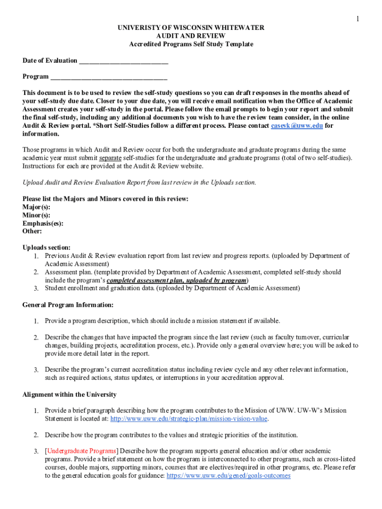 Fillable Online Accredited Programs Self Study Template Date of Evaluation Fax Email Print ...