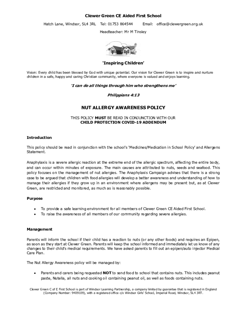 Fillable Online Clewer Green CE First School Hatch Lane, Windsor, SL4 ...