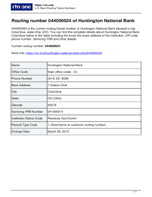 Fillable Online Huntington Bank Routing NumberUnited States Fax Email ...