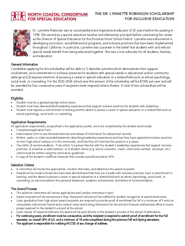 Fillable Online The Dr. Lynette Robinson Scholarship for Inclusive ...
