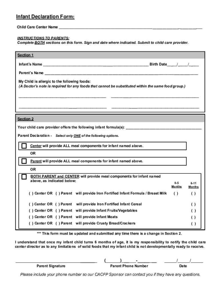 Fillable Online Infant Declaration Form: Fax Email Print - pdfFiller
