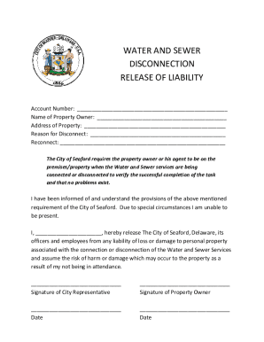 Fillable Online WATER AND SEWER DISCONNECTION RELEASE OF ... Fax Email ...