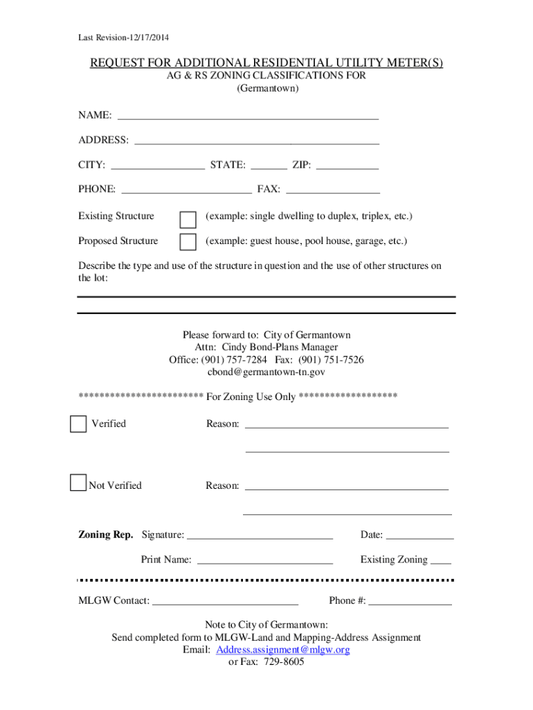 Fillable Online REQUEST FOR ADDITIONAL UTILITY METER-GERMANTOWN Fax Email Print - pdfFiller