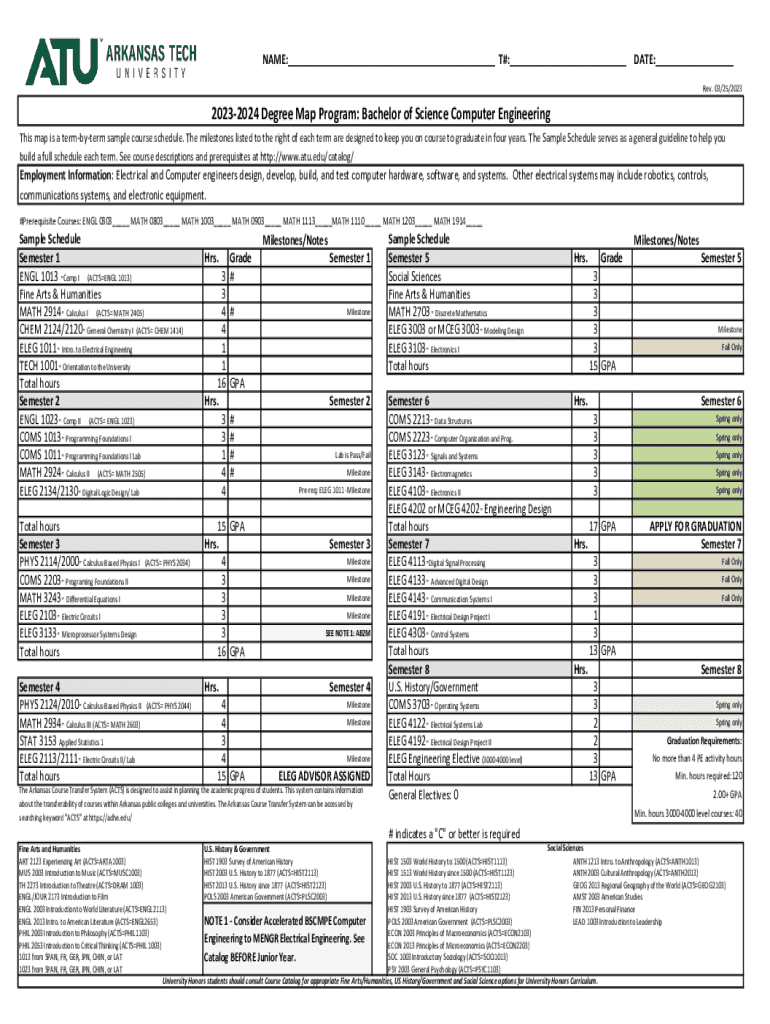 Fillable Online 2023-2024 Degree Map Program: Bachelor of Science Computer Engineering Fax Email ...