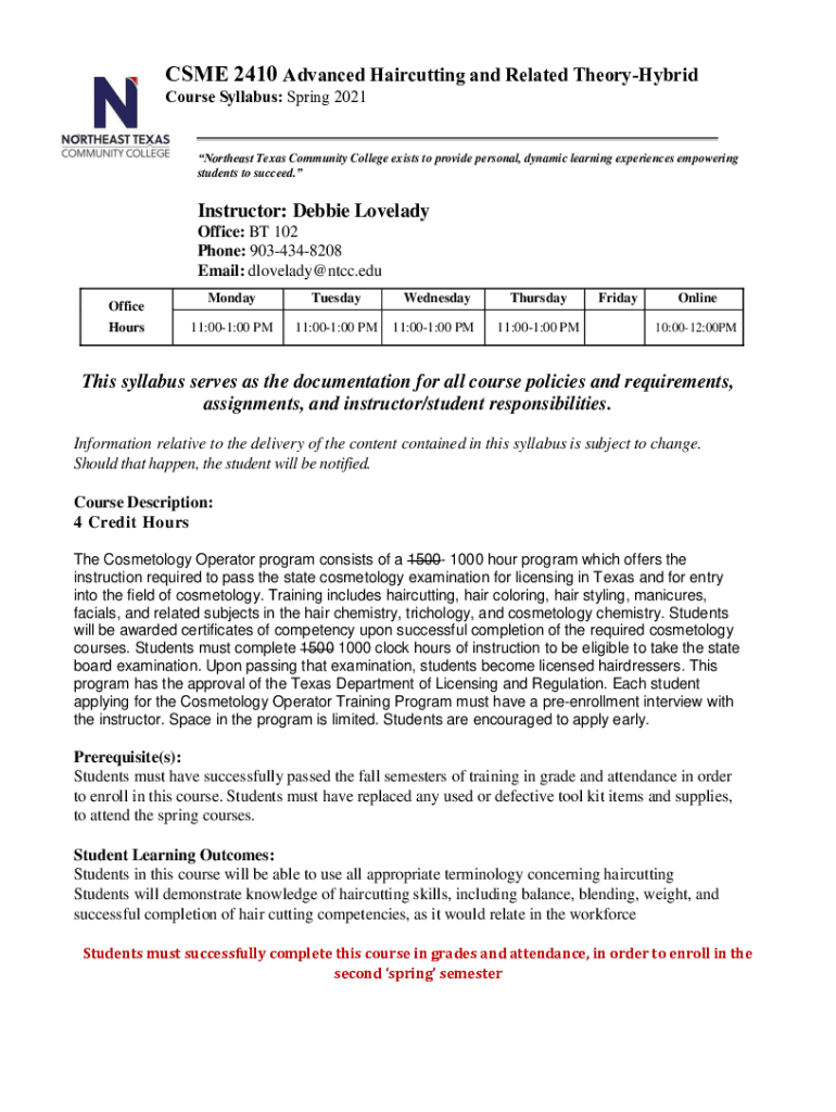 Fillable Online CSME 2410 Advanced Haircutting and Related Theory-Hybrid Fax Email Print - pdfFiller