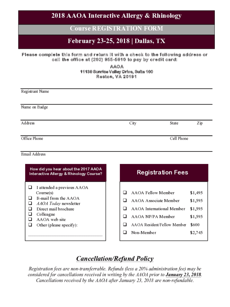 Fillable Online The American Academy of Otolaryngic Allergy - AAOA's ...