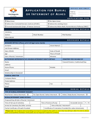 Fillable Online Port Augusta City Council - Application for Burial Form ...