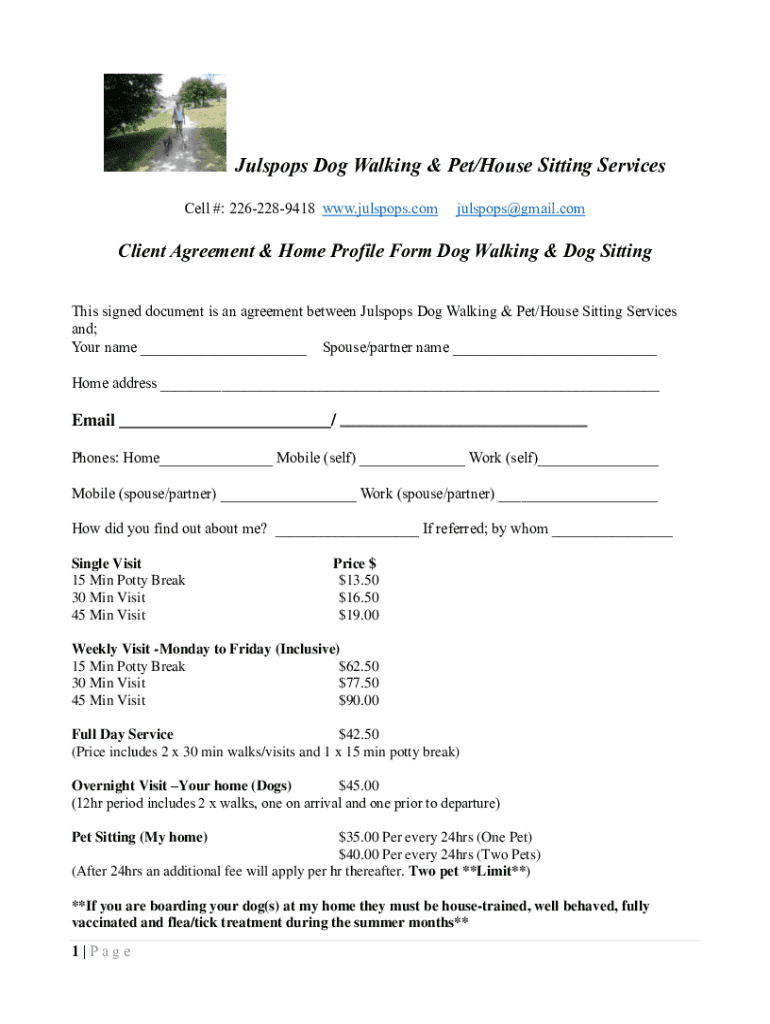 Fillable Online Client Agreement & Home Profile Form House Sitting Fax ...