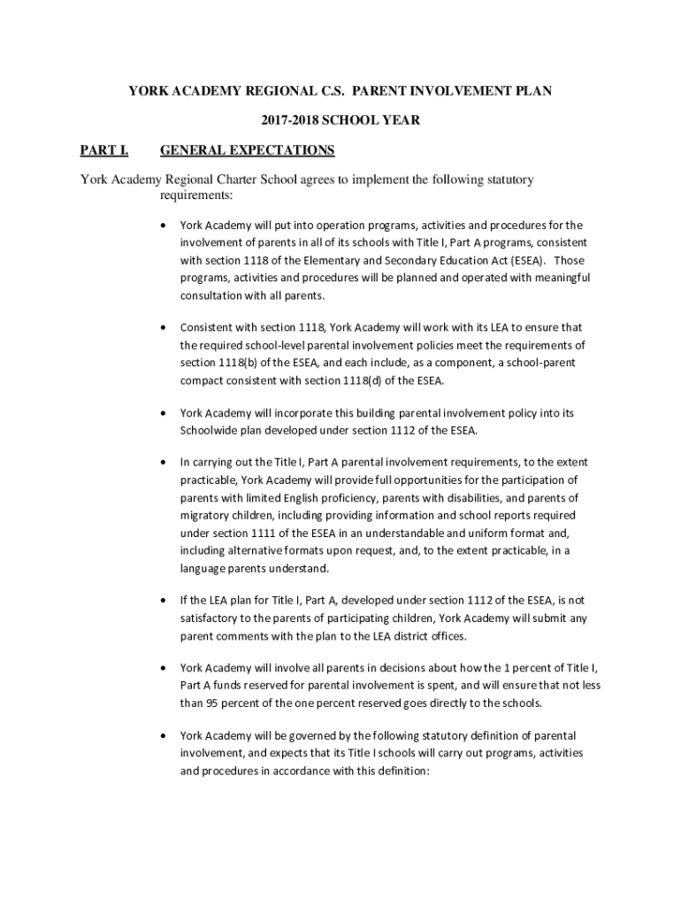 Fillable Online york academy regional cs parent involvement plan Fax ...