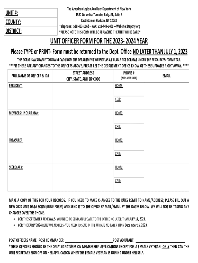 Fillable Online UNIT OFFICER FORM FOR THE 2023- 2024 YEAR Fax Email ...