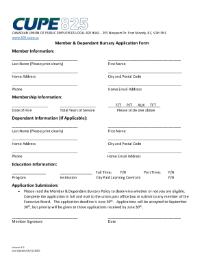 Fillable Online THE CANADIAN UNION OF PUBLIC EMPLOYEES, LOCAL 825 ...