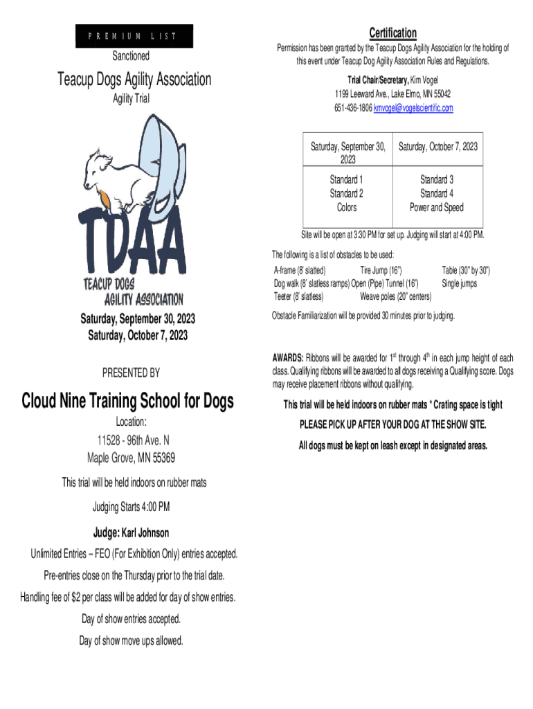 Fillable Online TDAA's new rules and... - Teacup Dogs Agility ...