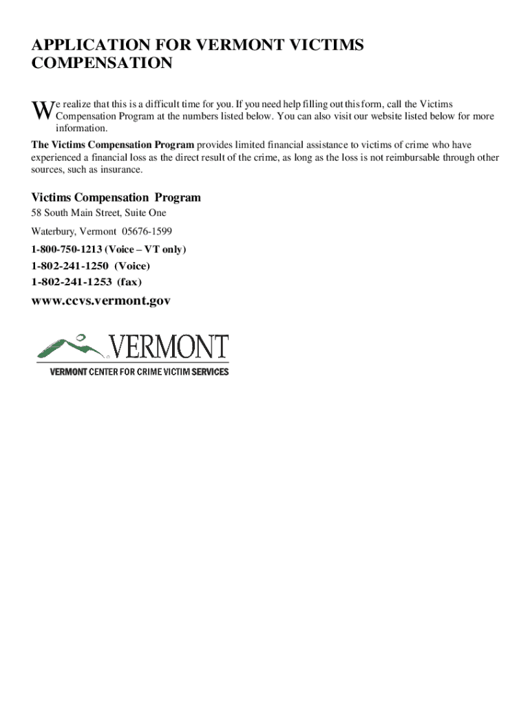 Fillable Online Application and DocumentsVictims Compensation Program ...