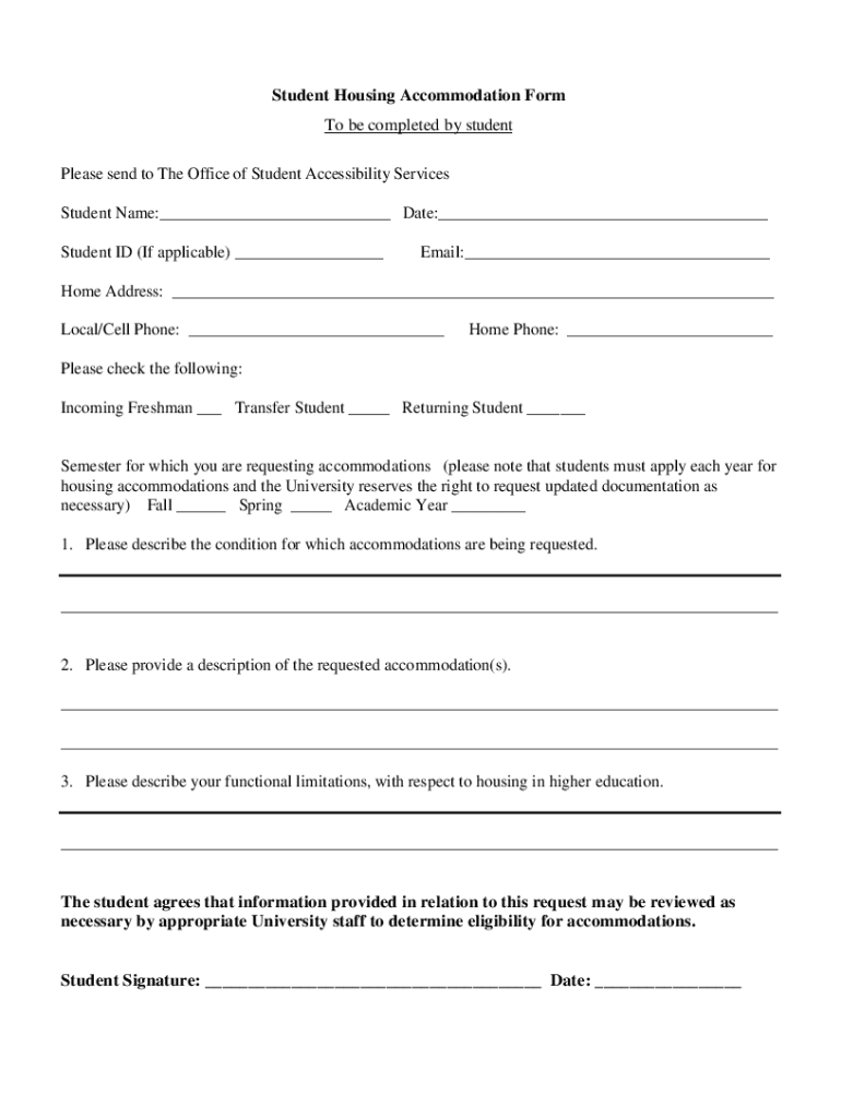 Fillable Online Student Request for Housing Accommodations Fax Email ...