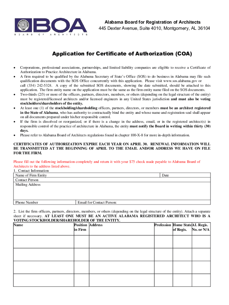 Fillable Online boa alabama Alabama Board for Registration of ...