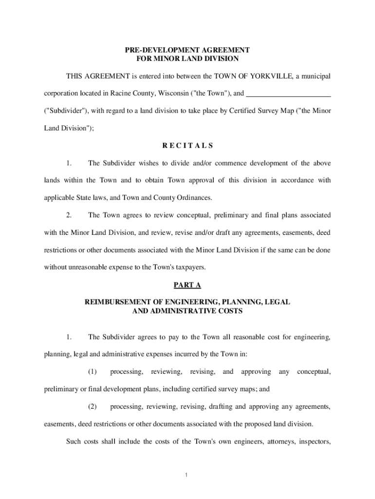 Fillable Online PRE-DEVELOPMENT AGREEMENT FOR MINOR LAND ... Fax Email ...