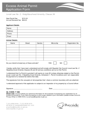 Fillable Online Excess Animal Permit Application Form Fax Email Print ...