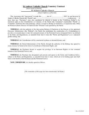 Fillable Online St Andrew Catholic Church Cemetery Contract Fax Email ...