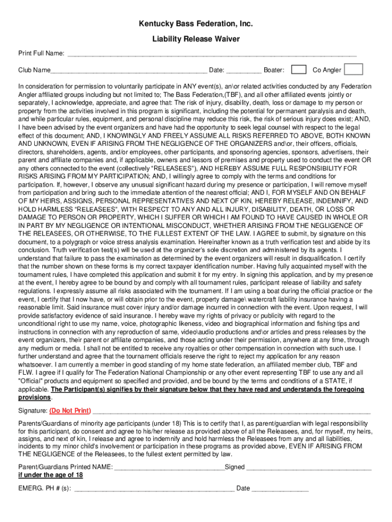 Fillable Online Liability And Waiver Release Agreement Fax Email Print ...