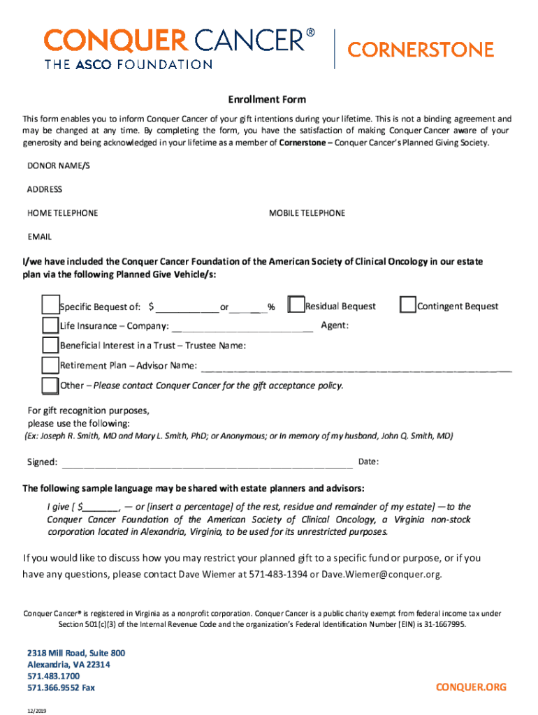 Fillable Online Enrollment Form - Conquer Cancer, the ASCO Foundation ...