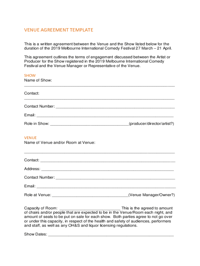 Fillable Online VENUE AGREEMENT TEMPLATE Fax Email Print - pdfFiller