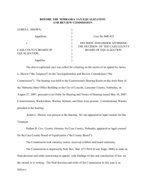 Fillable Online terc nebraska ASH GROVE CEMENT COMPANY v. CASS COUNTY ...