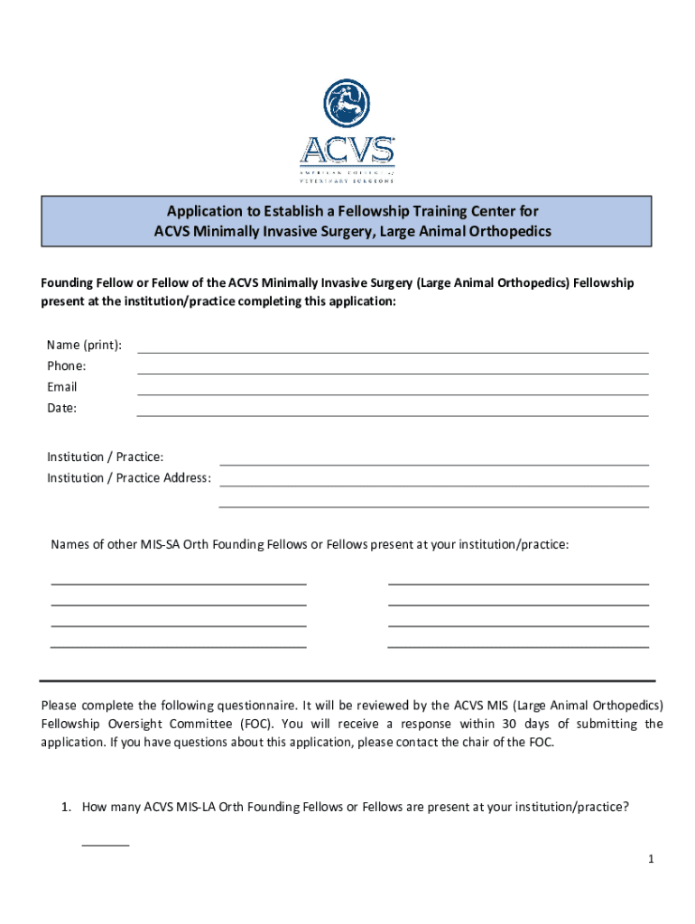 Fillable Online New ACVS Fellow, Minimally Invasive Surgery (Small ...