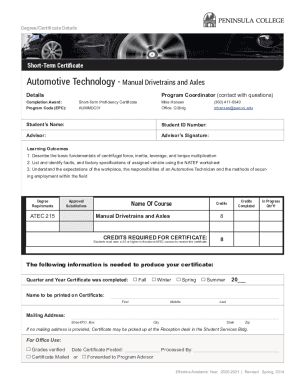 Fillable Online Chassis and Drivetrain Specialist, Certificate of ...