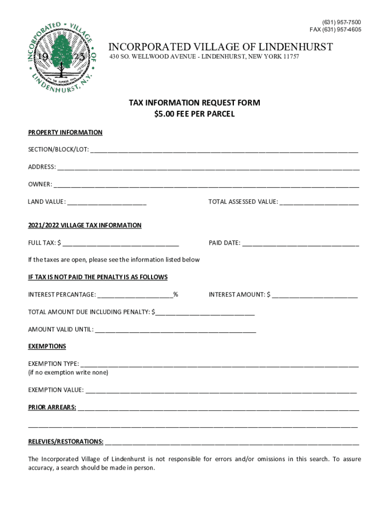Fillable Online TAX INFORMATION REQUEST FORM Fax Email Print - pdfFiller