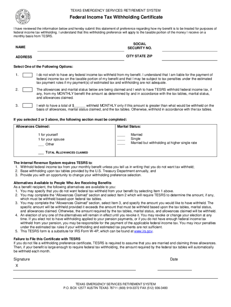 Fillable Online Federal Income Tax Withholding Certificate Fax Email ...