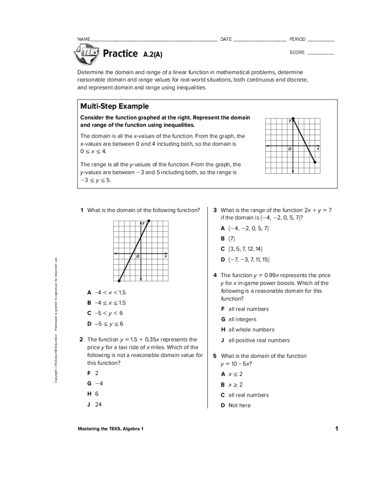 Fillable Online A2A determine the domain and range of a linear function ... Fax Email Print ...