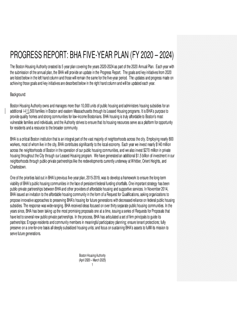 Fillable Online progress report: bha five-year plan (fy 20202024) Fax Email Print - pdfFiller