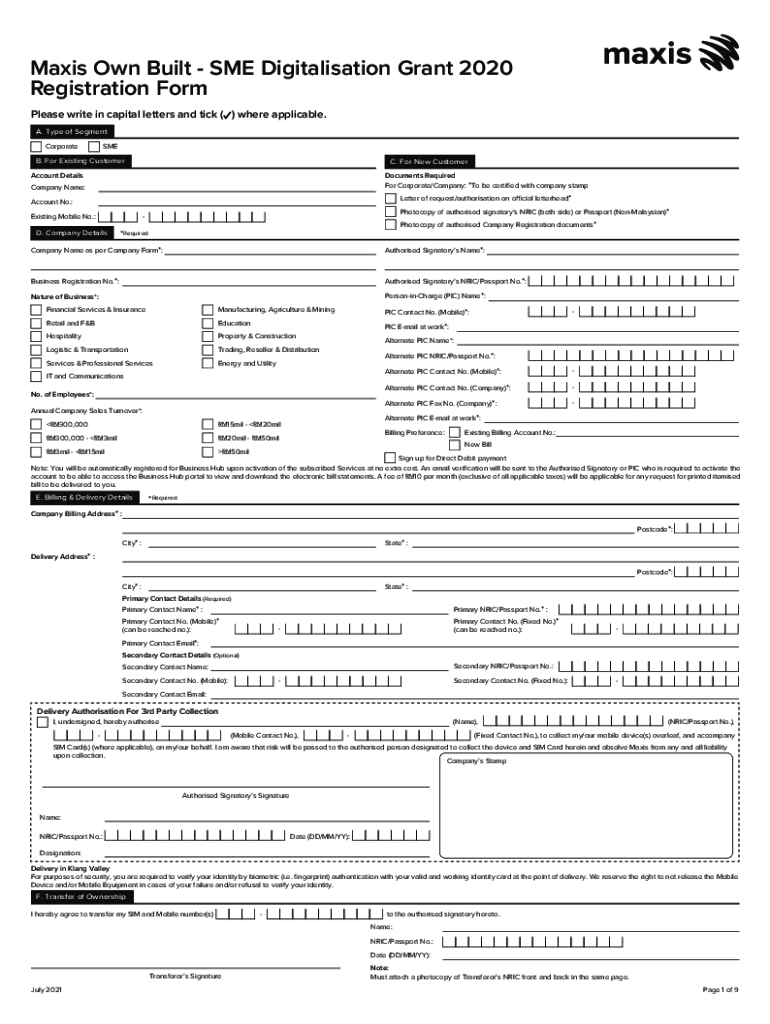 Fillable Online SME Digitalisation Grant 2020 Registration Form Fax ...