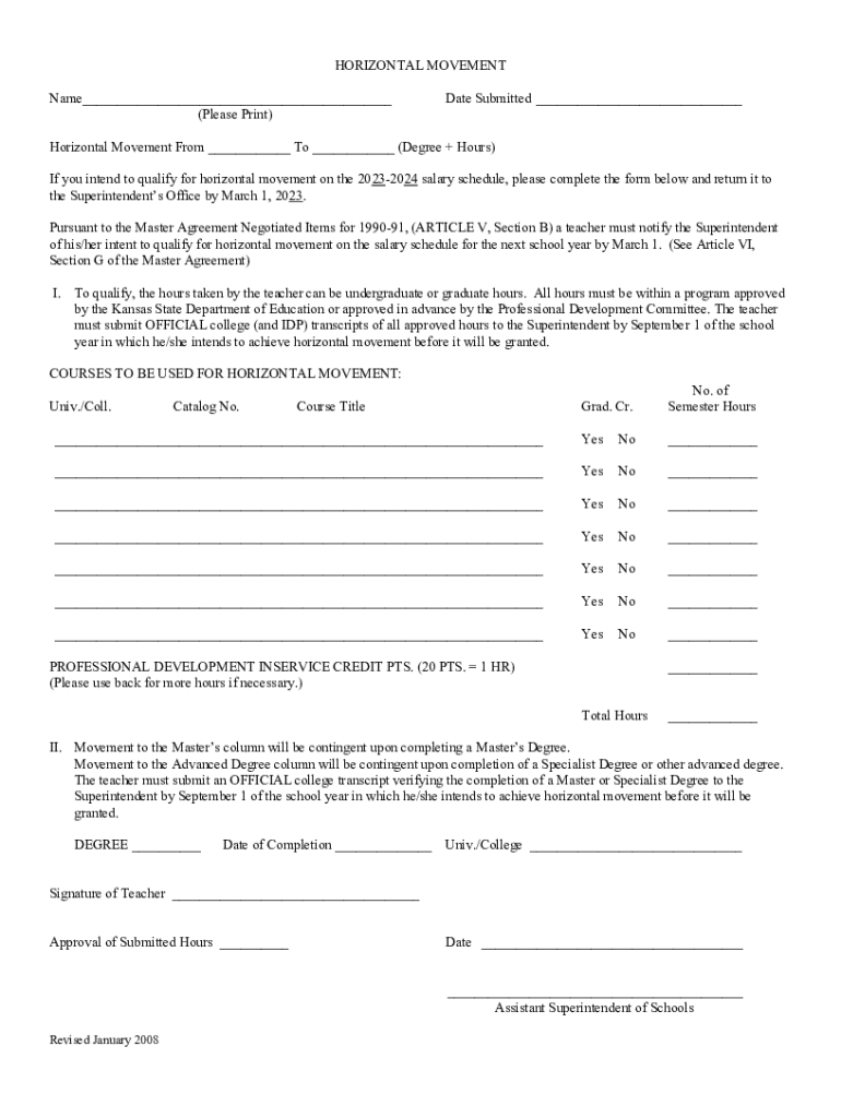 Fillable Online Horizontal Movement on Salary Schedule Sample Clauses Fax Email Print - pdfFiller