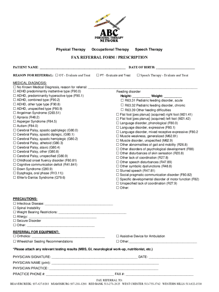 Fillable Online REASON FOR REFERRAL: OT - Evaluate and Treat Fax Email Print - pdfFiller
