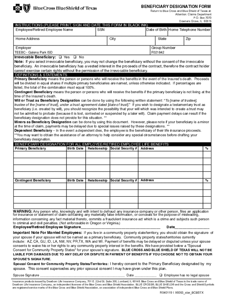 Fillable Online Beneficiary Forms - Employee Benefits Fax Email Print ...