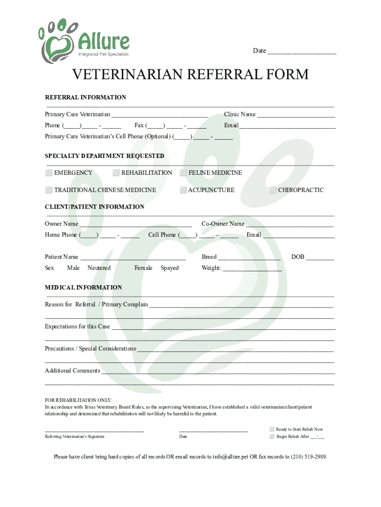Fillable Online Primary Care Veterinarian Fax Email Print - pdfFiller