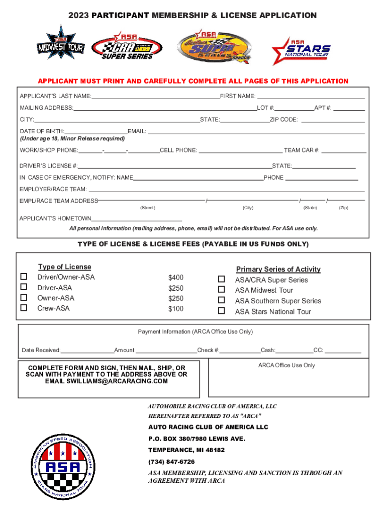 Fillable Online 2023 PARTICIPANT MEMBERSHIP & LICENSE APPLICATION Fax ...