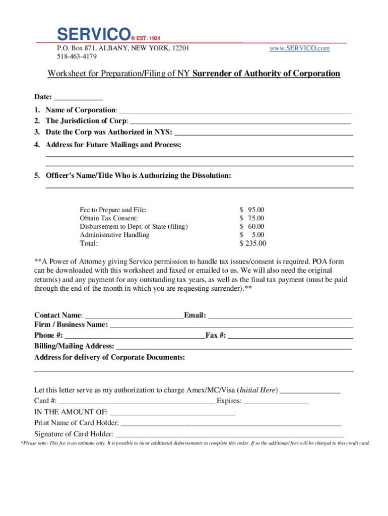 Fillable Online Certificate of Surrender of Authority for Foreign ...