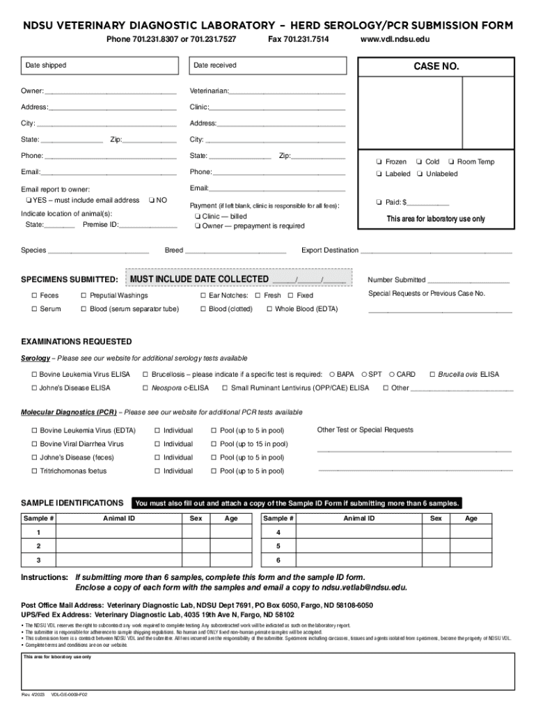 Fillable Online HERD SEROLOGY/PCR SUBMISSION FORM Fax Email Print ...