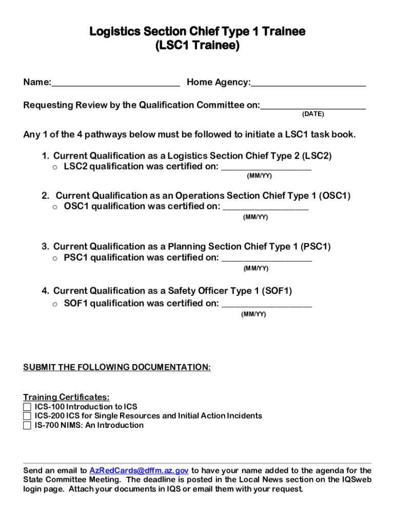 Fillable Online All-Hazards Logistics Section Chief (LSC3-AH) Fax Email ...