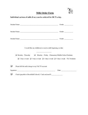 Fillable Online Milk Order Form 20212022 Fax Email Print - pdfFiller