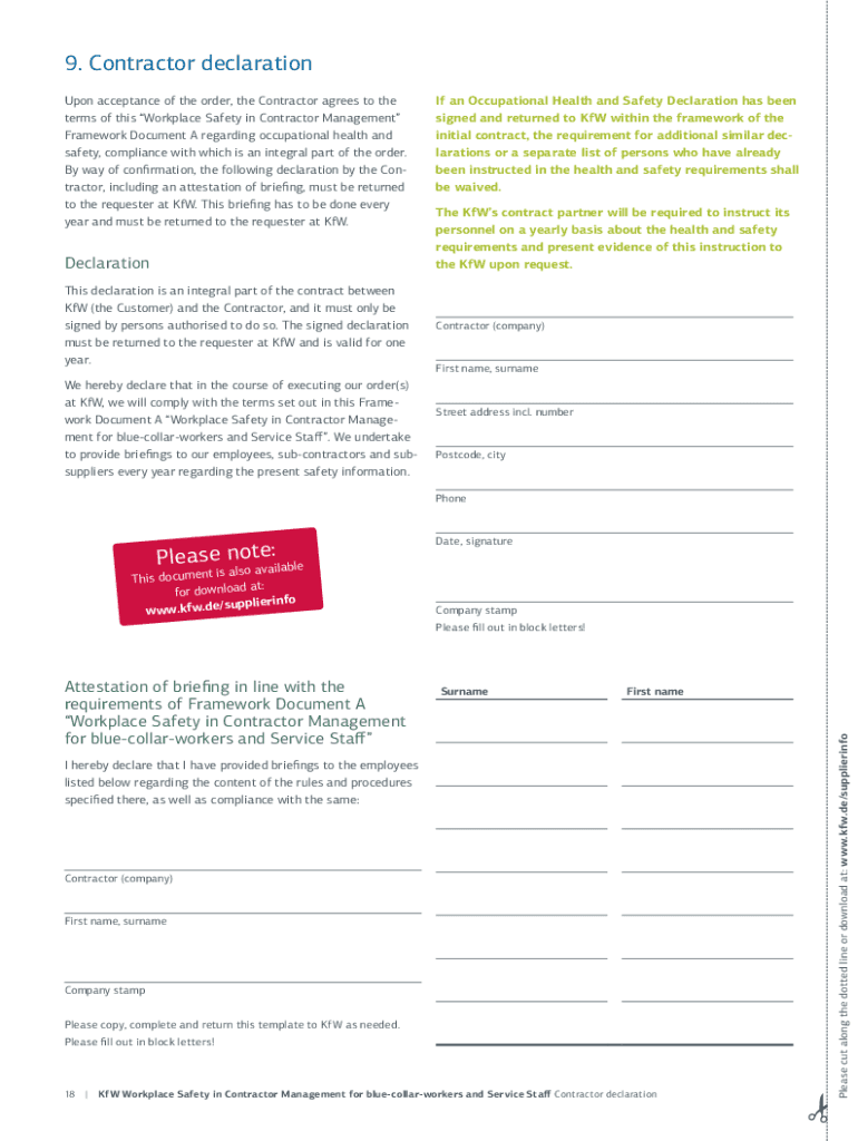 Fillable Online Workplace Safety in Contractor Management for blue ...
