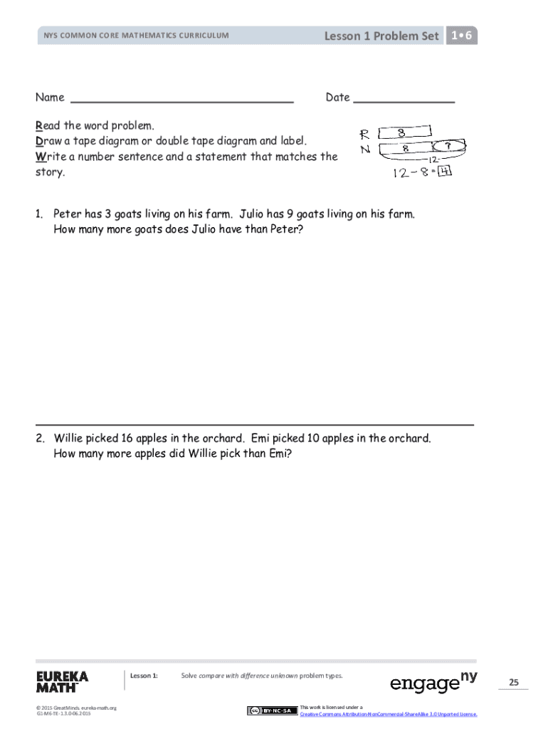 Fillable Online Eureka Math: Tape Diagrams Fax Email Print - pdfFiller