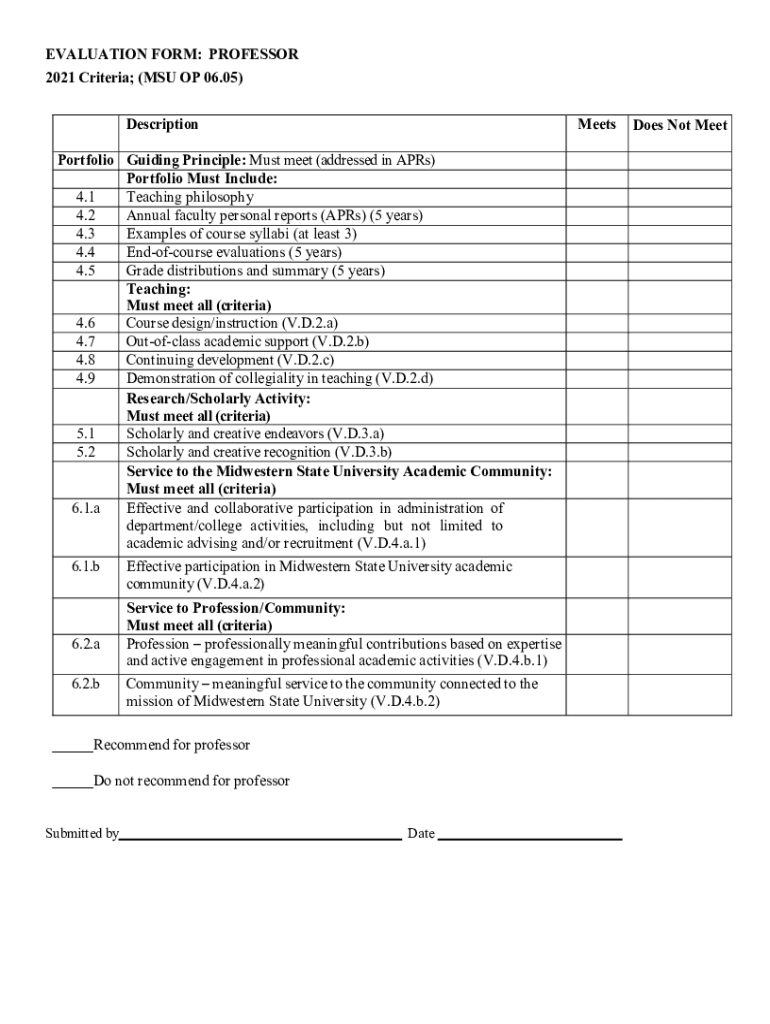 Fillable Online 2021 Tenure and/or Associate Professor Evaluation Form ...