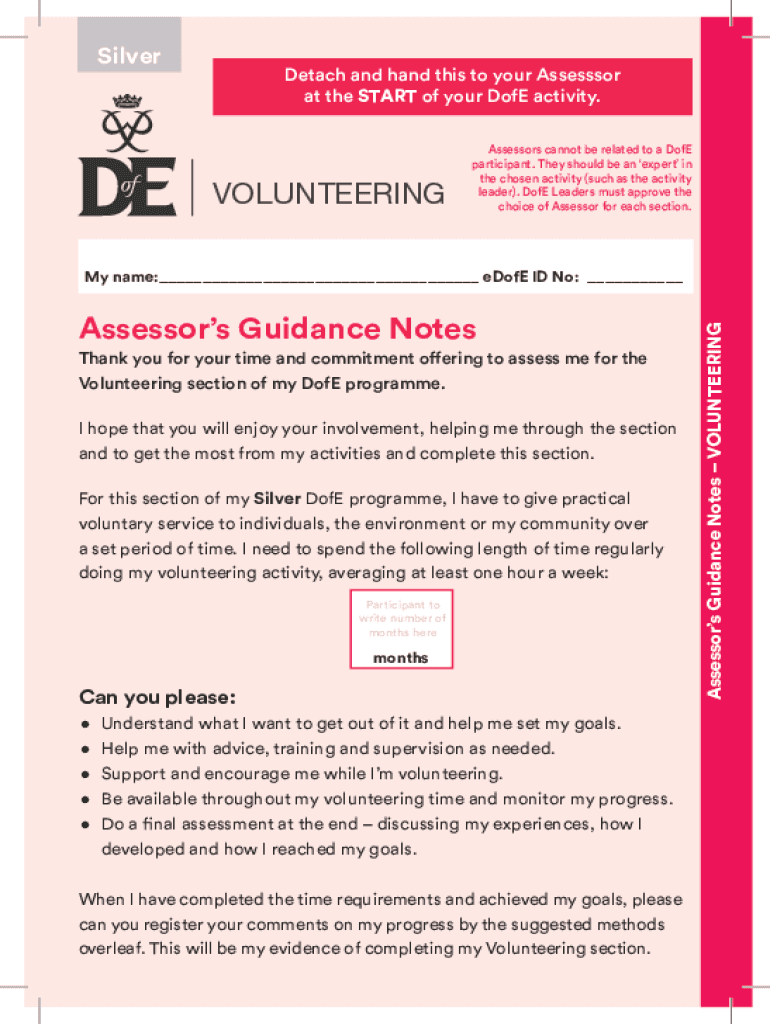 DofE Silver Award Assessor Form Blank Fillable Template Fill Out DofE Silver Award Assessor Form Blank Fillable Template Fill Out