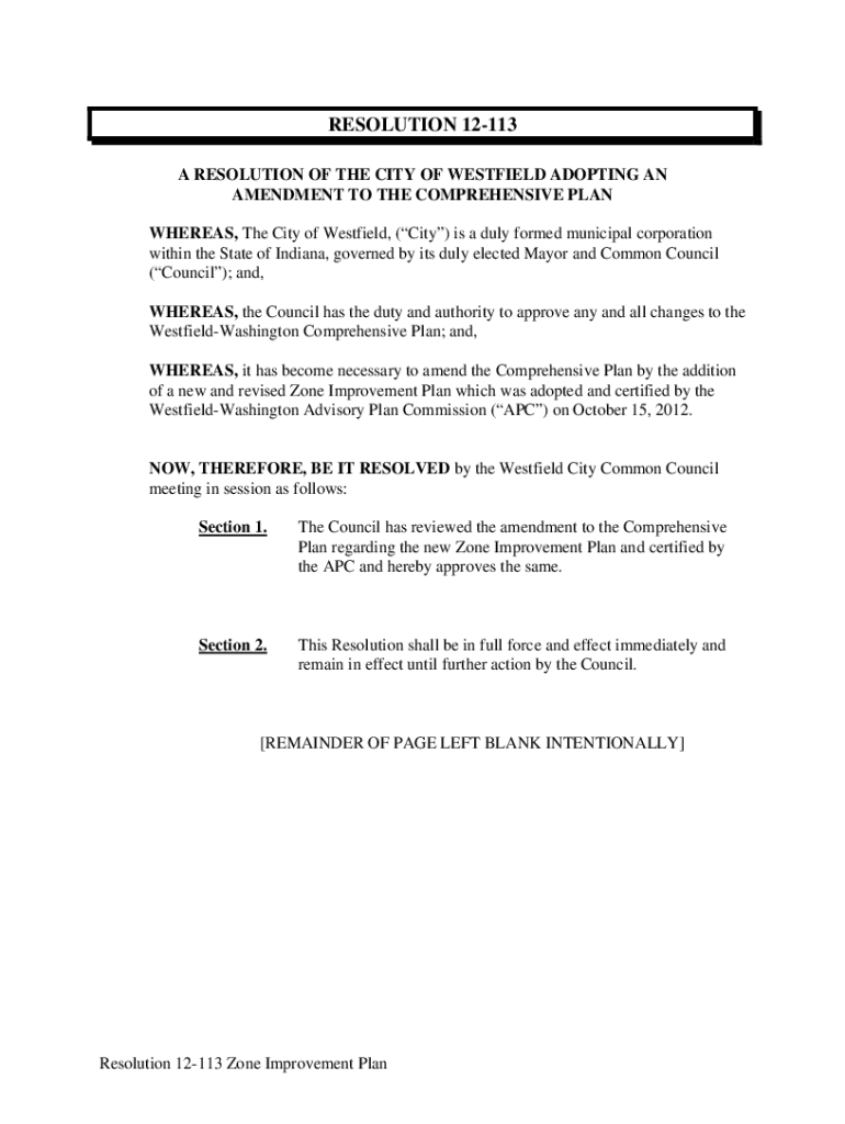 Fillable Online RESOLUTION 14-132 - The City of Westfield, Indiana - IN ...