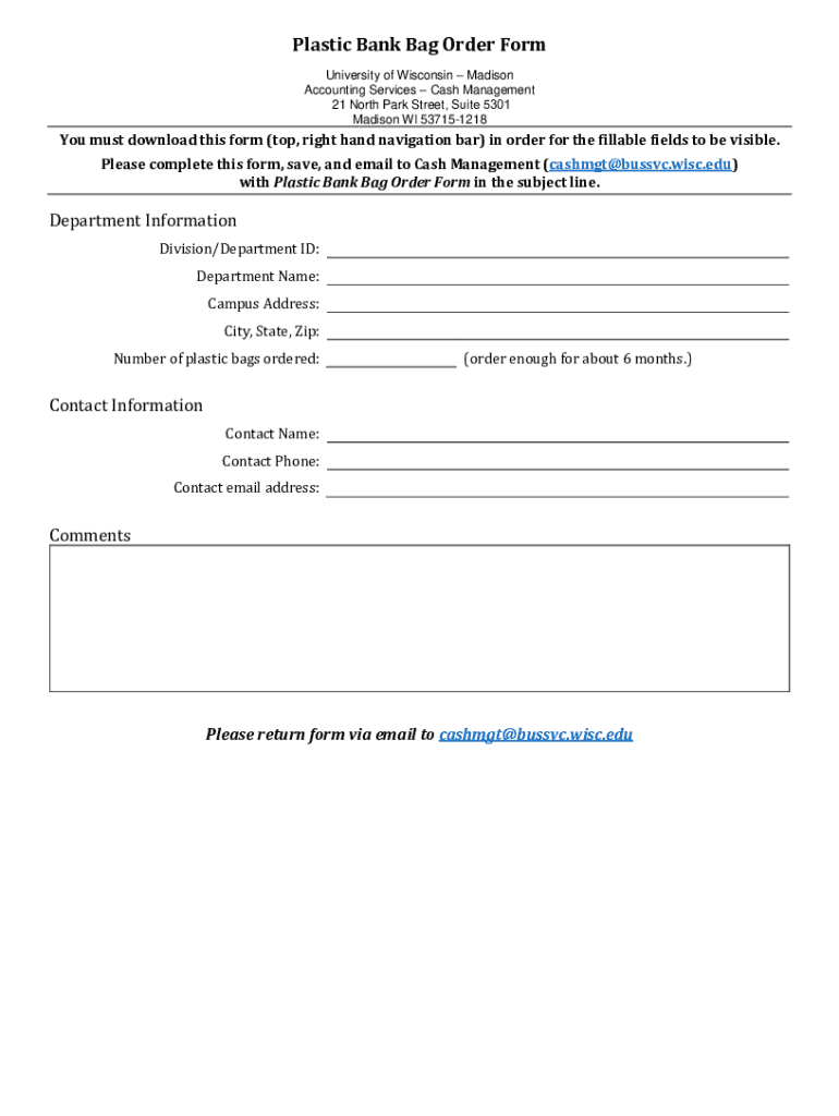 Fillable Online Plastic Bank Bag Order Form - UW-Madison Business ...